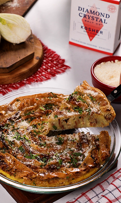 Caramelized Fennel and Bacon Ruffled Milk Pie | Diamond Crystal® Salt Co.